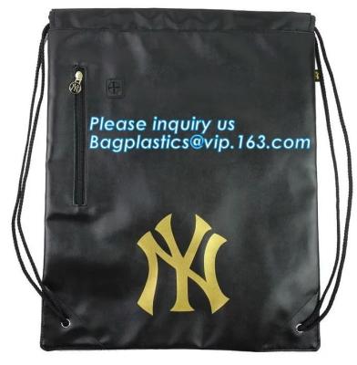 Cina Custom Name Stamping PU Leather Drawstring Bag With Handle Waterproof Promotional Black Drawstring Bag Promotional Detai in vendita