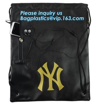 Cina Custom Name Stamping PU Leather Drawstring Bag With Handle Waterproof Promotional Black Drawstring Bag Promotional Detai in vendita