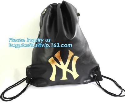 Cina Custom Name Stamping PU Leather Drawstring Bag With Handle Waterproof Promotional Black Drawstring Bag Promotional Detai in vendita