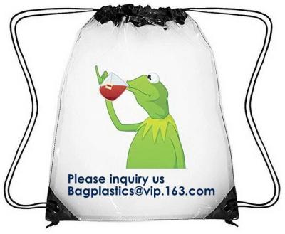 Cina La borsa di cordone trasparente su ordine del PVC per il panno di sport, mette in mostra il chiaro cordone promozionale della radura della borsa della scarpa della spiaggia del PVC in vendita