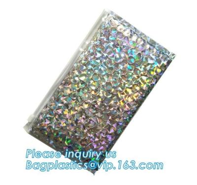 China O encarregado do envio da correspondência poli da bolha com o fecho de correr no brilho superior compõe sacos, malote Ziplock Sli da bolha da embalagem cosmética cor-de-rosa mais lustrosa metálica à venda