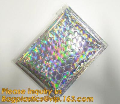 China O encarregado do envio da correspondência poli da bolha com o fecho de correr no brilho superior compõe sacos, malote Ziplock Sli da bolha da embalagem cosmética cor-de-rosa mais lustrosa metálica à venda