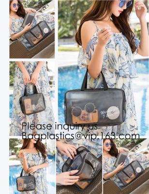 China Compact Multi-purpose Handbag-style Transparent Glitter Cosmetic Pouch with Zipper Pocket on the Back, bagease, bagplast for sale