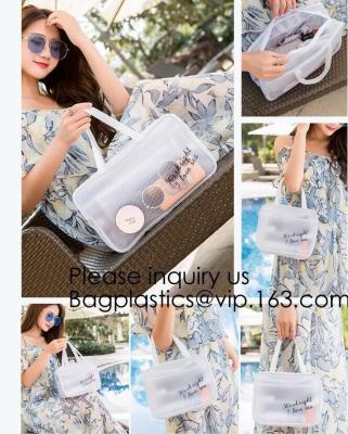 China Compact Multi-purpose Handbag-style Transparent Glitter Cosmetic Pouch with Zipper Pocket on the Back, bagease, bagplast for sale