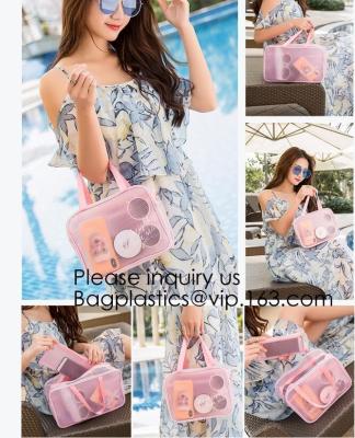 China Compact Multi-purpose Handbag-style Transparent Glitter Cosmetic Pouch with Zipper Pocket on the Back, bagease, bagplast for sale