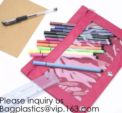 China Van de het Potloodzak van kantoorbehoeftenproducten Draagbaar het Potloodgeval van Pvc voor Studenten, 3 Ring Binder Zippered Pencil Pouches met Duidelijk Te koop