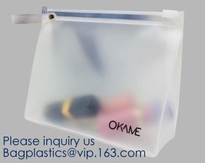 中国 方法L'Oreal、Sedex著黄色のスナップのボタンおよびゴム ハンドルの袋が付いている走行のヒート シールされた明確なエヴァ化粧品袋 販売のため