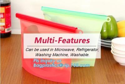 China Bolso reutilizable de la comida del silicón de la preservación del almacenamiento, bolso reutilizable de la comida del almacenamiento del silicón del FDA con el Ziplock en bagease de la microonda en venta