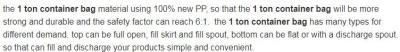 중국 건축재료 모래 시멘트 석회, 최고 자루 1000kg PP에 의하여 길쌈되는 직물 비스무트를 위한 튼튼한 플라스틱 PP에 의하여 길쌈되는 FIBC 큰 엄청나게 큰 부대 판매용