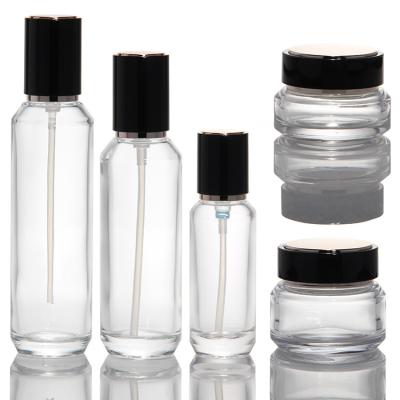 China Wholesale Private Label Cosmetic Dropper Bottle Transparent Skincare Set Packaging Lotion Toner Perfume Oil Cream Jar for sale