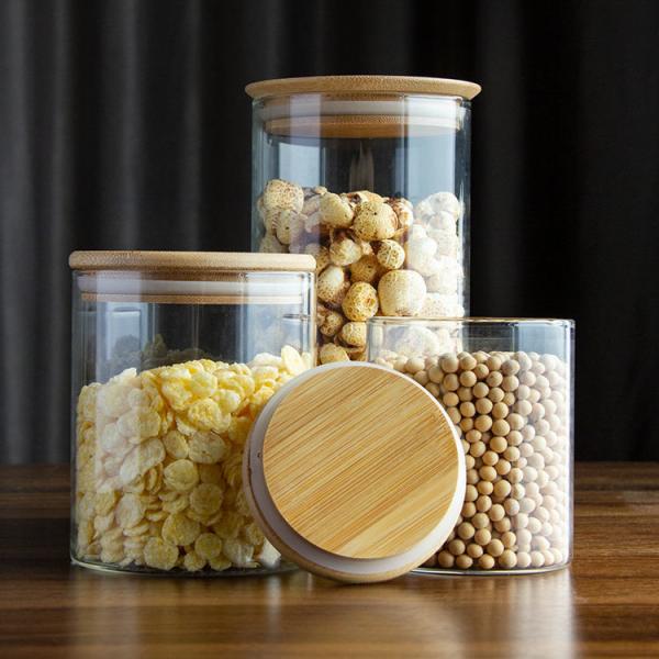 Quality Square Full Sizes High Borosilicate Glass Storage Jar for Food Storage With Bamboo Lid for sale