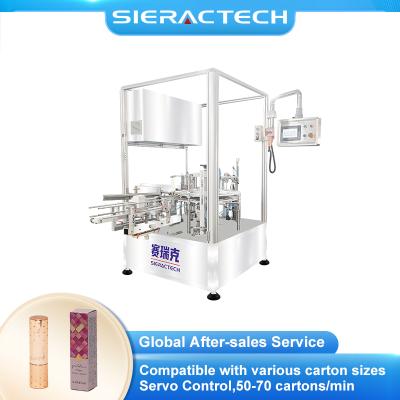 China Automatic Bottle Cosmetic Cartoning Machine with Flexible Vertical Cartoning and Tool-Less Changeove for sale
