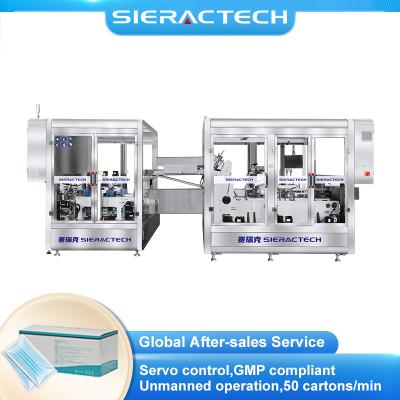 China Automatic Mask Cartoning Machine with Multi-Station Feeding and PLC Control for Medical Consumables Packaging for sale