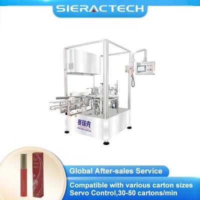 China Automatic Lipstick Cartoning Machine with Robotic Pick-and-Place Loading and Rotary Carton Erecting System for sale