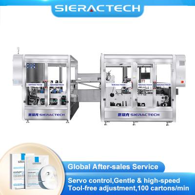 China Automatic Facial Mask Cartoning Machine with Dual-Robot Soft Loading and Vertical Cartoning System for sale