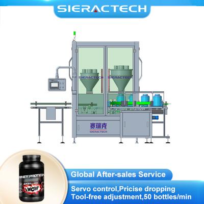 China Automatic Protein Powder Filling Machine with Twin-Servo Auger Dosing and Dust-Free GMP Packaging System for sale