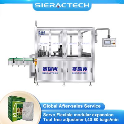 China Automatic Bagged Fertilizer Cartoning Machine with Horizontal Continuous Motion and Servo Product Infeed System for sale
