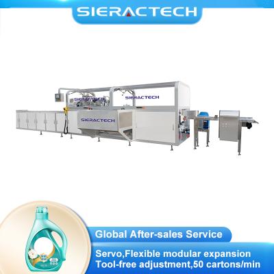 China Automatic Large Laundry Detergent Bottle Horizontal Cartoning Machine with Servo Synchronization and Rotary Carton Opening System for sale