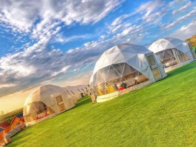 China Wooden Flooring Durable Half Sphere Geodesic Tent Dome Water Resistant Canopy for sale