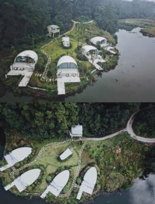 China Aluminium Alloy High Quality Luxury Shell Shape Round Glamping Hotel Resort Tent Platform for sale
