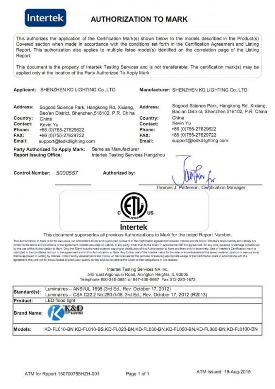 ETL - Shenzhen KD LIGHTING Co.,Ltd