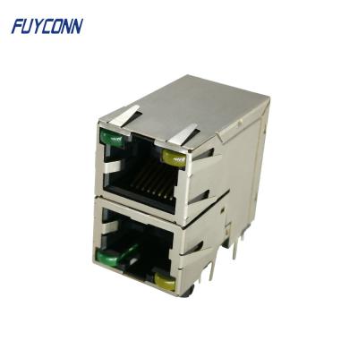 China 2x1 2 Ports LED Light 16 Pin RJ45 Female Connector For Network for sale