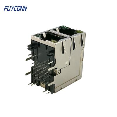 China 2x1 2 Ports LED Light 16 Pin RJ45 Female Connector For Network for sale