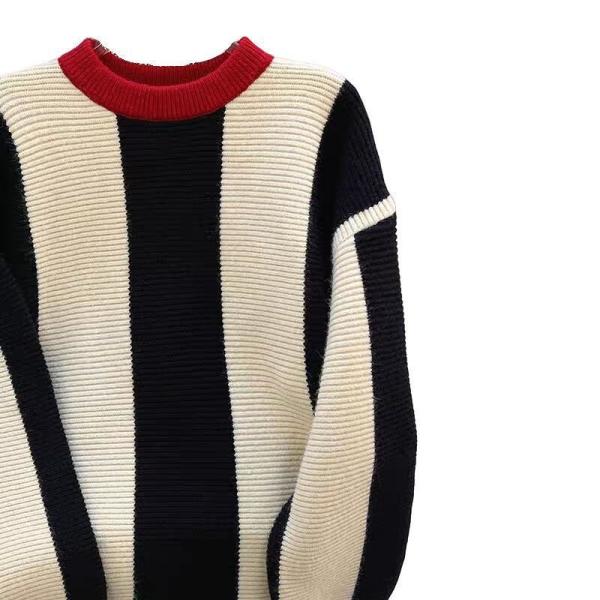 Quality 2024 New Women's Sweater Round Neck Stripe Versatile Loose Long sleeved Knitted for sale