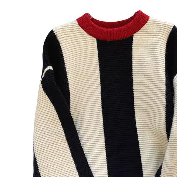 Quality 2024 New Women's Sweater Round Neck Stripe Versatile Loose Long sleeved Knitted for sale