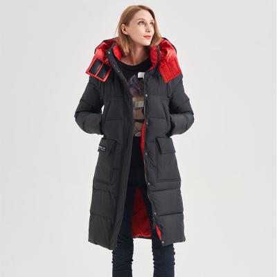 China FODARLLOY Women's Winter Down Coats Jacket Red Women's Zipper Slim Hooded Coat Female Warm Parkas Long Puffer Jacket for sale