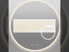 スマートLED浴室鏡 防霧機能,時間&温度表示,ステップレスディミング,防水設計,ダブルタッチ制御,3000K~6000K色温,カスタマイズ可能な寸法&機能