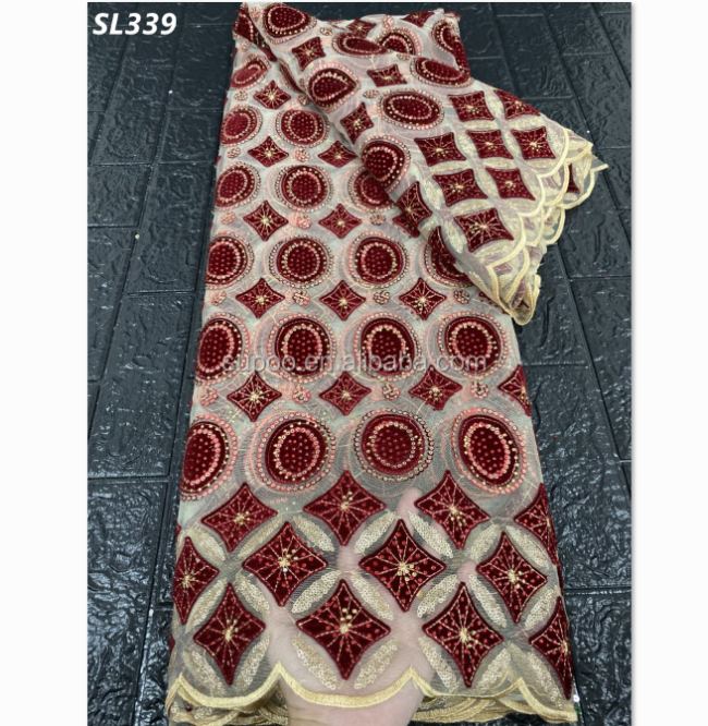Hot selling soft tulle lace with velvet laser cut fabric tulle lace with sequins velvet fabric