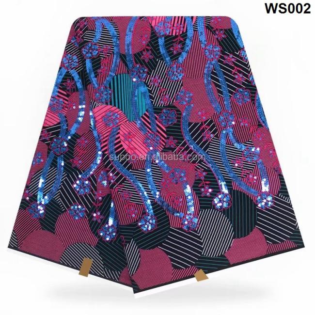 2.23 Ankara Fabric Classical  Textile Material African Wax for Party Prints Fabric with Sequins 50 Voile Fabric Woven