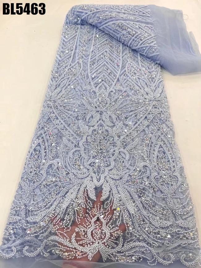fashion fabric Arabian wedding dress heavy Handmade embroidery beaded bridal lace fabric nave blue beaded French sequined