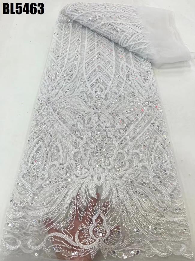fashion fabric Arabian wedding dress heavy Handmade embroidery beaded bridal lace fabric nave blue beaded French sequined