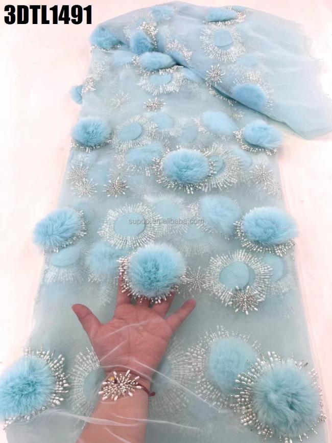 women party dress wholesale net lace fabric dubai Feather 3D Lace Fabric Luxury French Evening Dress Beaded Austria Lace wedding