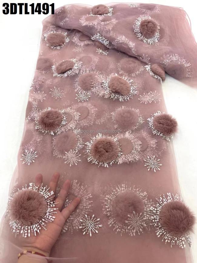 women party dress wholesale net lace fabric dubai Feather 3D Lace Fabric Luxury French Evening Dress Beaded Austria Lace wedding