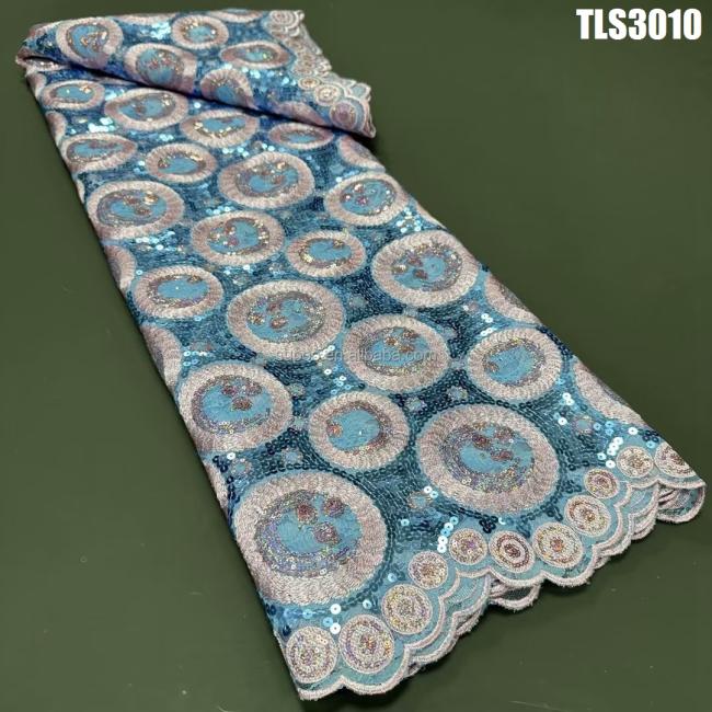 fashion fabrics High Quality Friendly lace with sequins fabric selling for african market ladies dress women dress