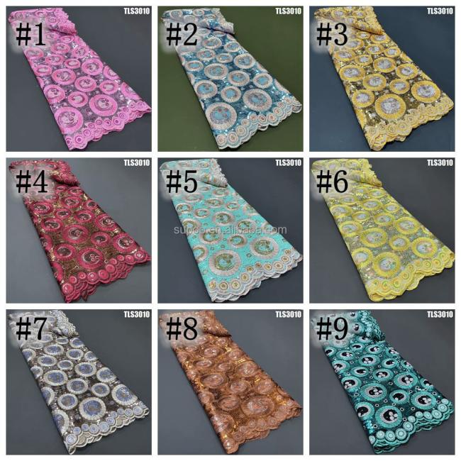 fashion fabrics High Quality Friendly lace with sequins fabric selling for african market ladies dress women dress
