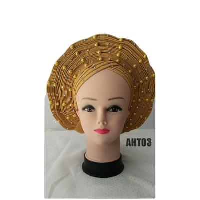 China 2023 Fashion gold Aotogele african gele headtie for wedding already to wear women headties for party wholesale price factory
