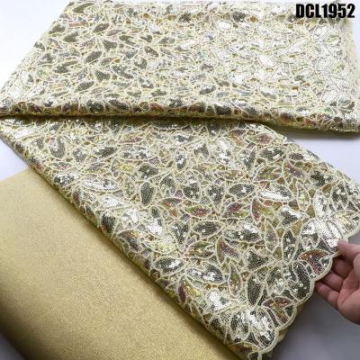 China Cord Luxury lace Fabric African nigeria High Quality Lace Fabric 2023 Sequins Lace Material Fabric Quality Dress for sale