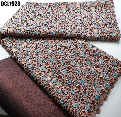 China High quality watersoluble embroidery fabric newest big cord lace aso ebi fabric elegant and comfortable  for women wedding dress for sale