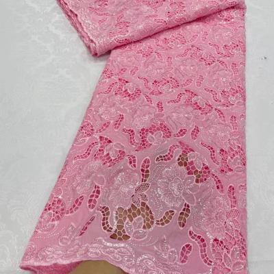 China Hot Sale Guipure Lace Embroidery Sequins Lace Wedding Dress Party Mesh Net Cord Lace Fabrics For Women for sale