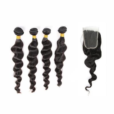 Cina Le estensioni indiane dei capelli di Remy del vergine del nero naturale di colore 4 pacchi allentano Wave in vendita