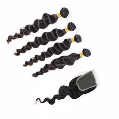 Cina Le estensioni indiane dei capelli di Remy del vergine del nero naturale di colore 4 pacchi allentano Wave in vendita