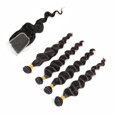 Cina Le estensioni indiane dei capelli di Remy del vergine del nero naturale di colore 4 pacchi allentano Wave in vendita
