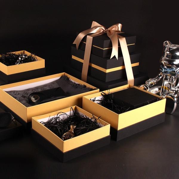 Quality Stackable Rigid Gift Box Elegant Black Gold Instagrammable Rigid Paper Boxes for sale