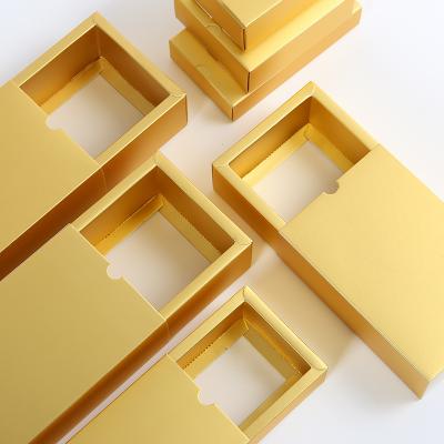 China Golden Luxe Foldable Paper Boxes Kraft Cardboard Slide Out Drawer Sliding Drawer Box for sale