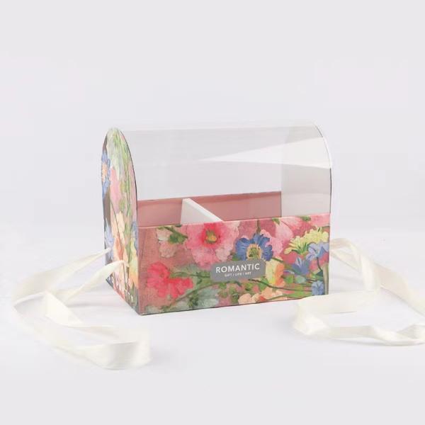 Quality Clear Top Romantic Corrugated Display Boxes Red Floral Cake Packaging Box for sale