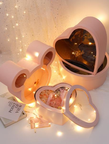 Quality Heart Mickey Valentines Gift Box Floral Rigid Cardboard Boxes PVC Window Display for sale